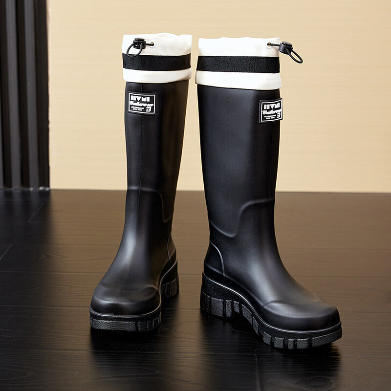 Женские резиновые сапоги, модные резиновые сапоги, высокие водонепроницаемые ботинки, водонепроницаемые сапоги для взрослых, нескользящая резиновая обувь, обувь на толстой подошвеРазмер обуви. EU:40