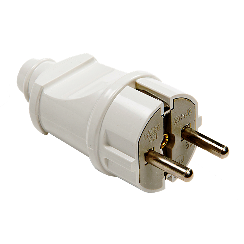 Вилка электрическая прямая с заземлением 16А белая 4140 IN HOME