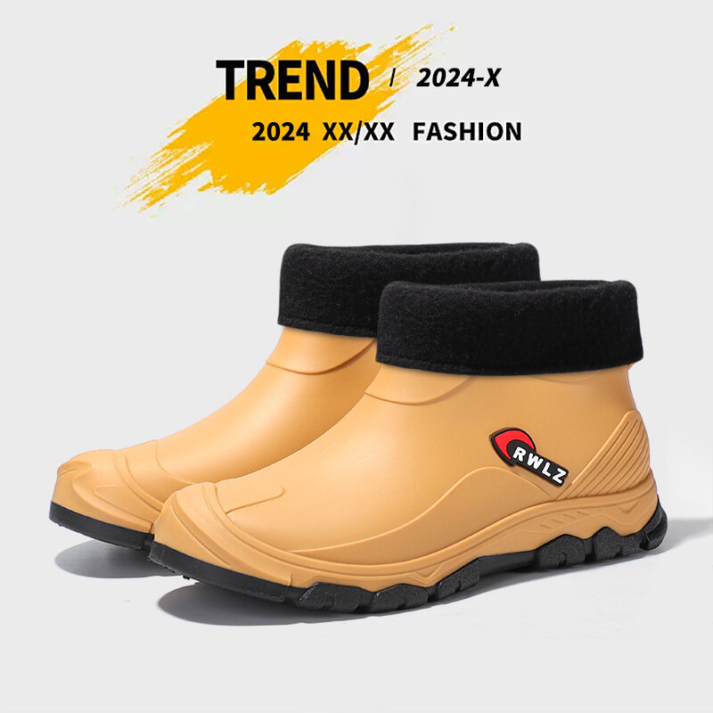 Резиновые сапоги, теплые зимние сапоги на флисовой подкладке, короткие мужские водонепроницаемые туфли, модные резиновые сапоги, городские забродные туфли без шнурков. Размер обуви. EU:40