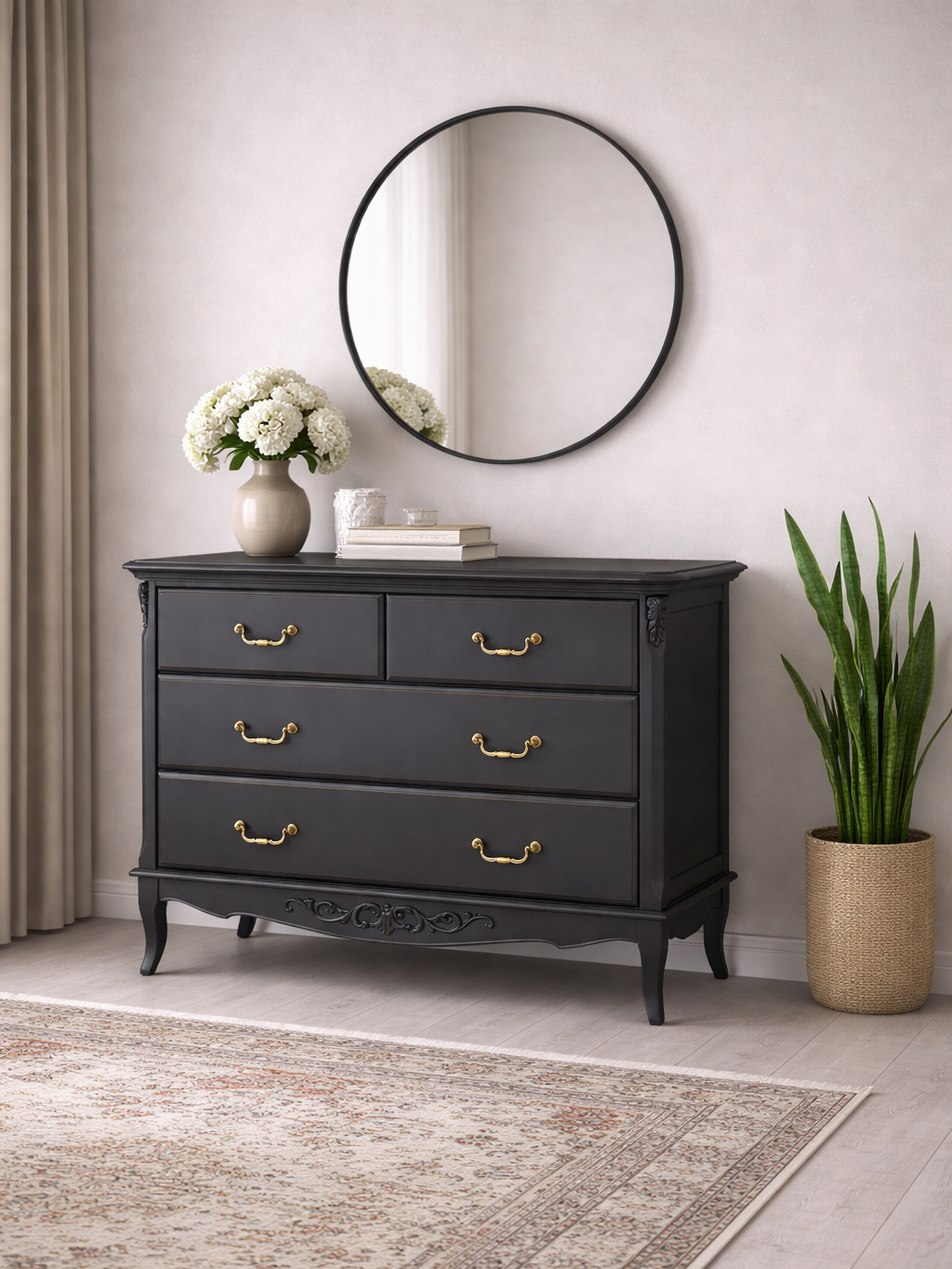 Комод Ля Нэж "Blak Wood", стиль Прованс, чёрный, деревянный, 4 ящика