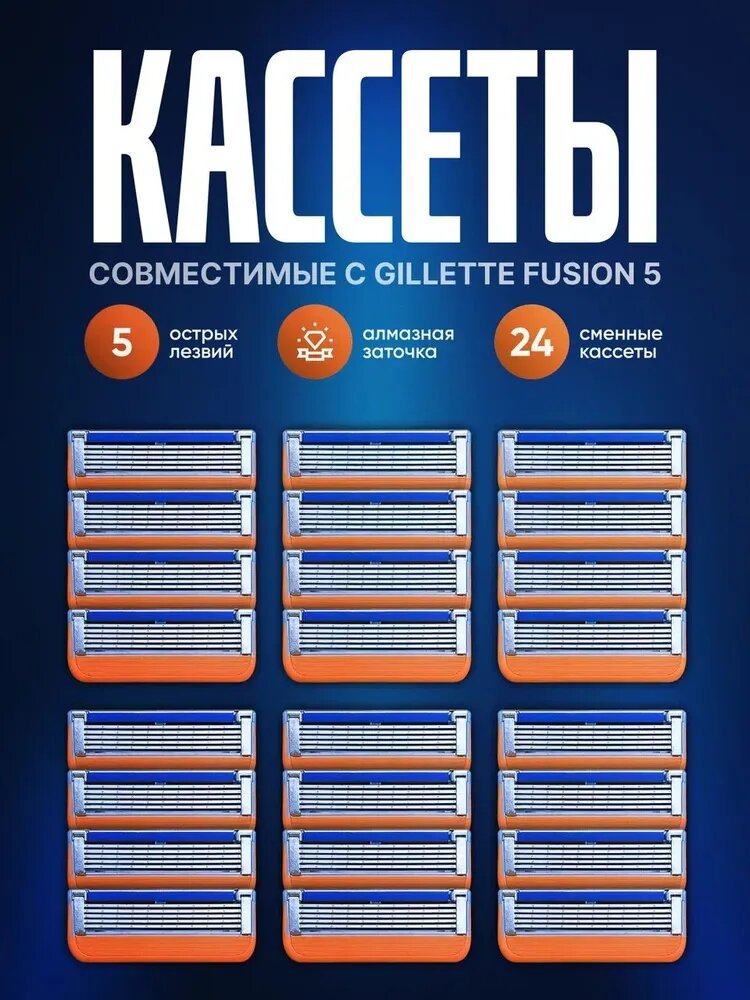 Сменные кассеты для мужских бритв 24 шт с 5 лезвиями/ Лезвия для бритья