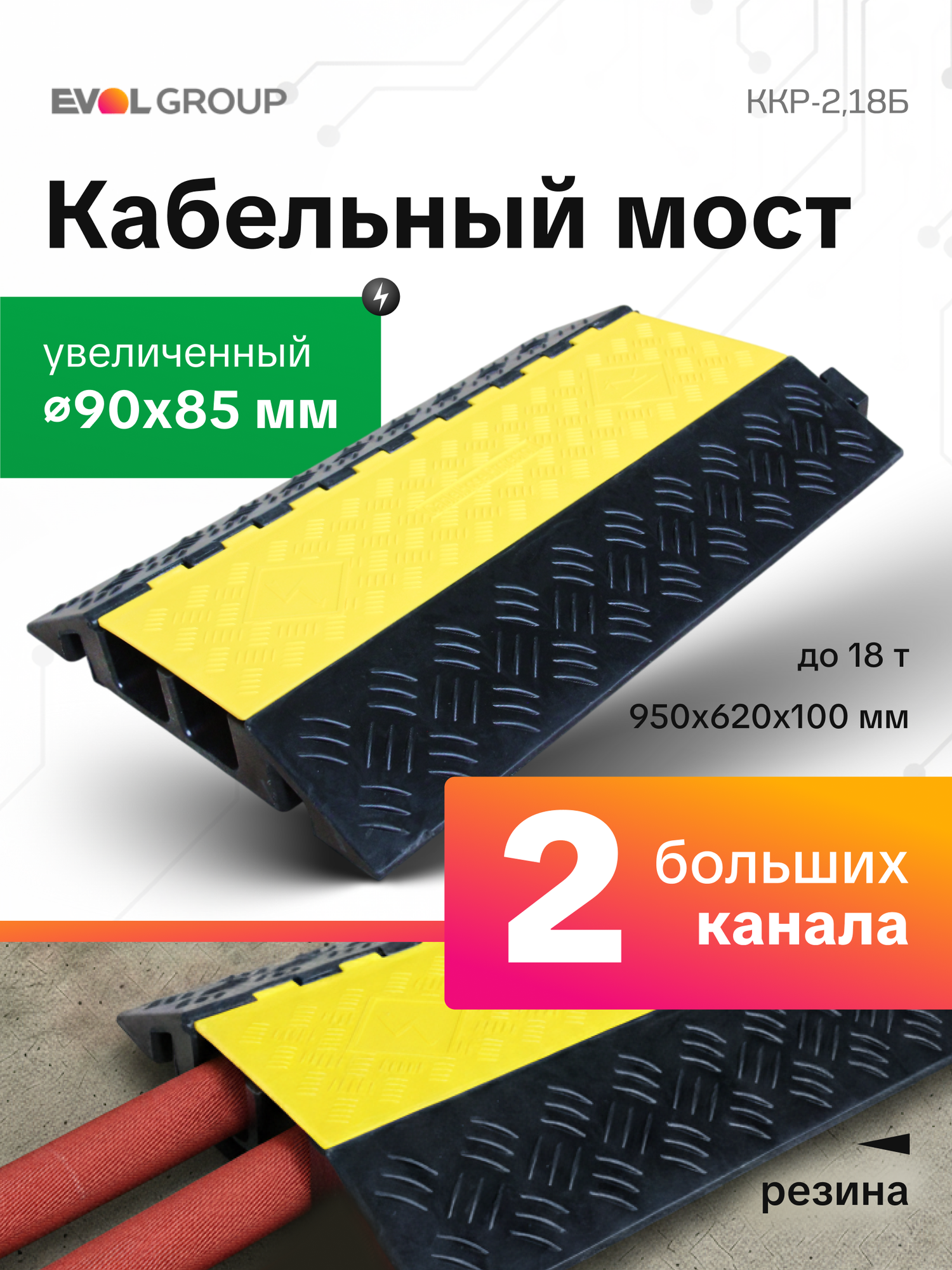 Кабельный мост промышленный 2-канальный CableShell ККР 2-18Б (90х85 мм), для труб большого диаметра, 18 тонн