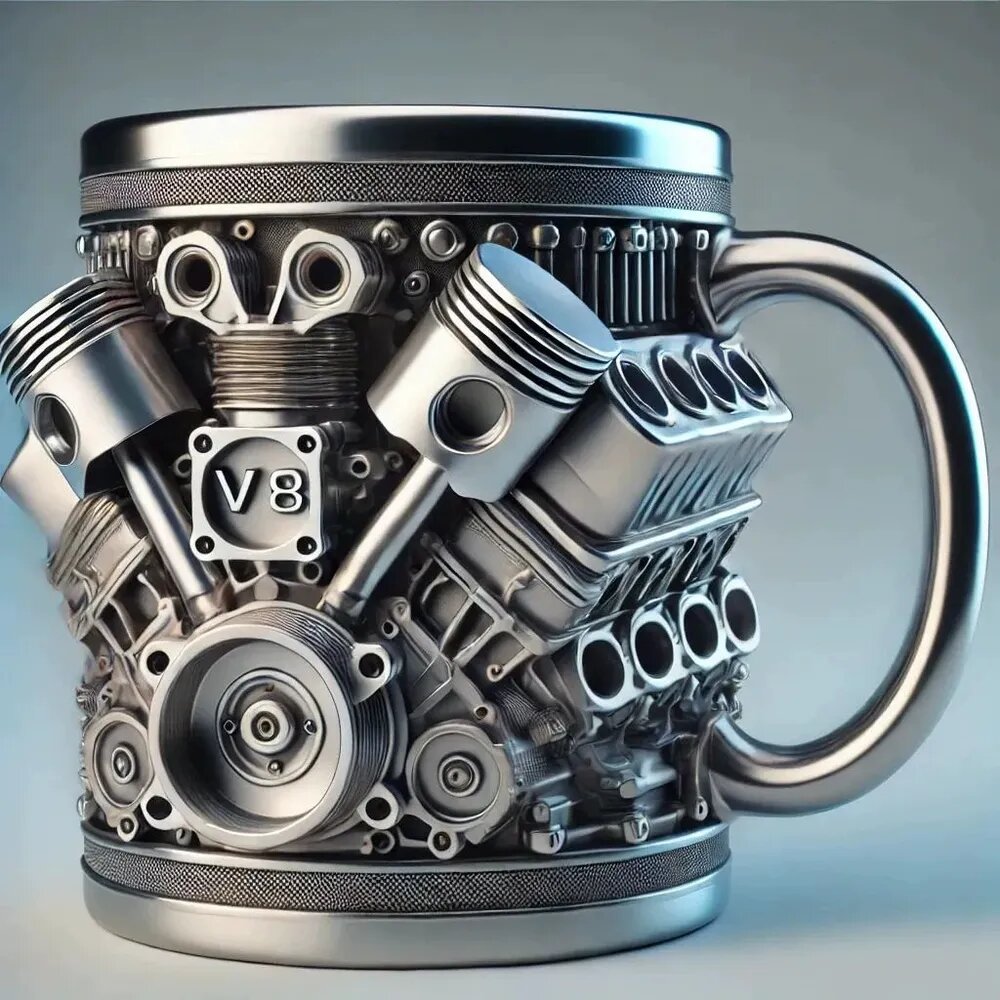 Кружка из смолы с дизайном двигателя V8, хром, подарок мужчине