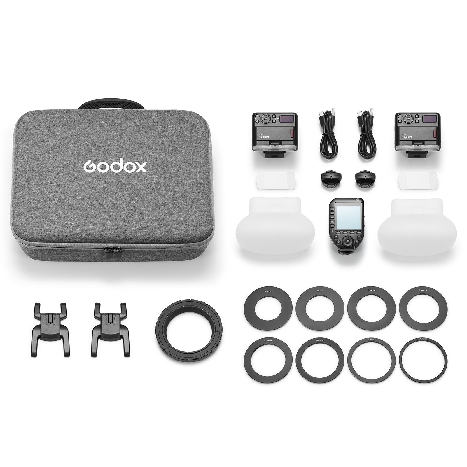 Godox MF12-DK1 Macro Flash Комплект, включающий 2 X MF12 OFF-CAMERA TTL Flash Light + 1 X FLSH триггер + 8 x Адаптерные кольца + 1 x Монтажное кольцо + 2 x диффузоры + 2 x Холодные ботинки. A9II