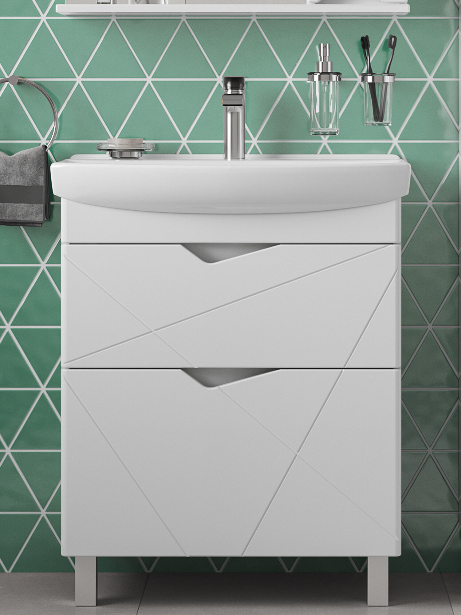 Тумба напольная SanStar Линни 70 с раковиной Клермонт 70 (комплект) для ванной комнаты, белая