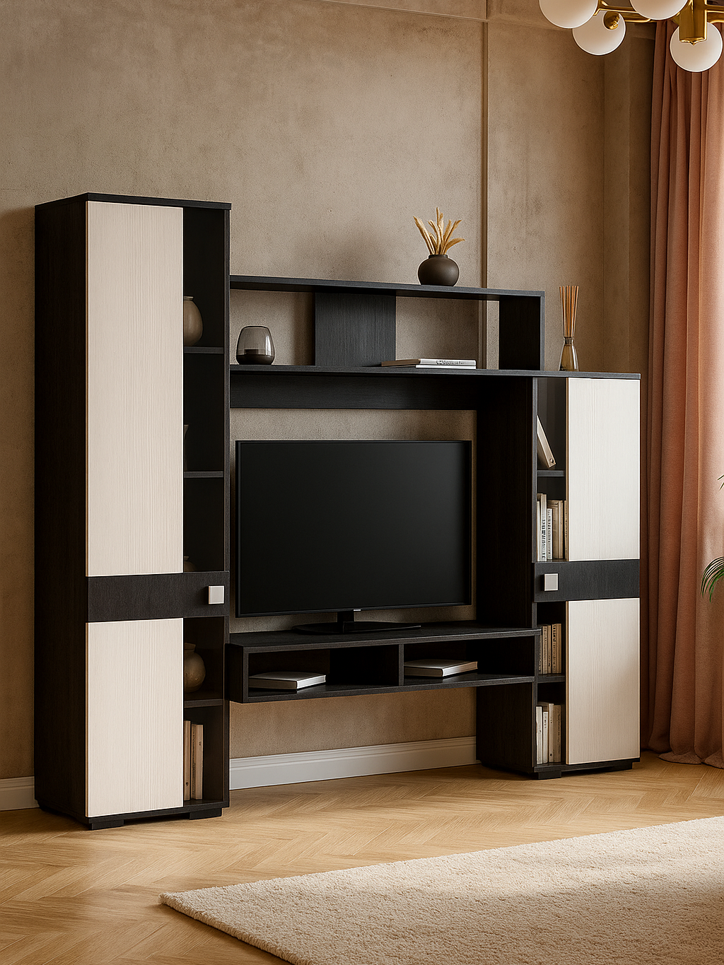 Стенка в гостиную "Ника" цвет: венге/ бодега белая размер: 200x45x171 см