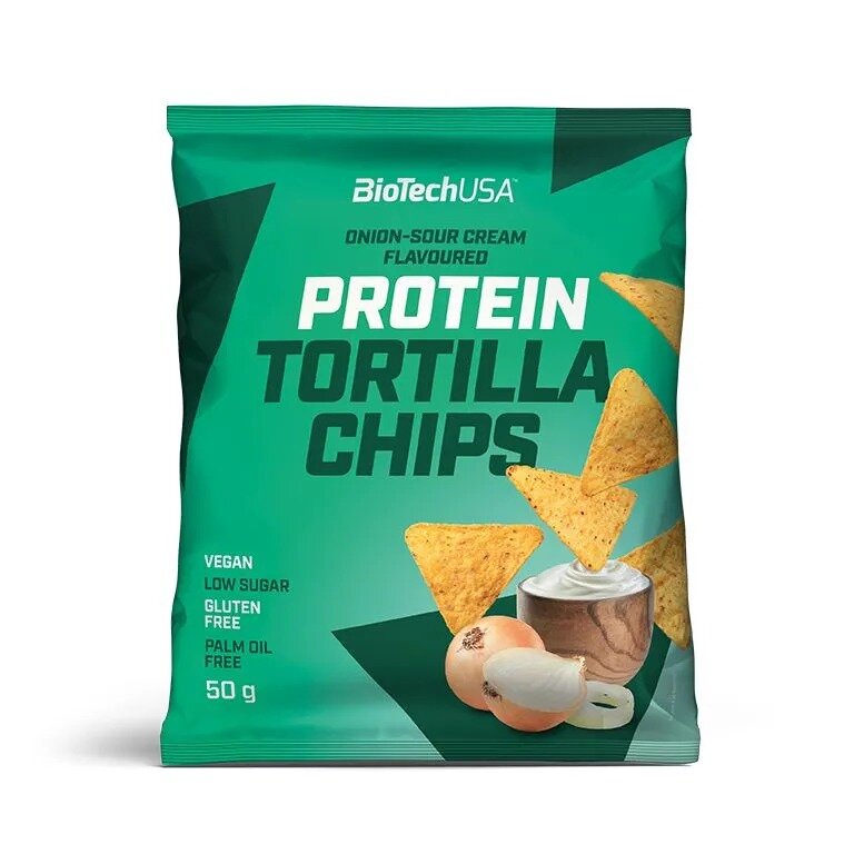Кукурузные веганские протеиновые чипсы BioTechUSA Protein Tortilla Chips 50 г. лук со сметаной