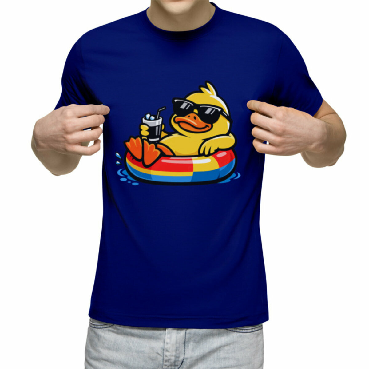 Мужская футболка «Крутая утка на надувном круге» (синий, 2XL)