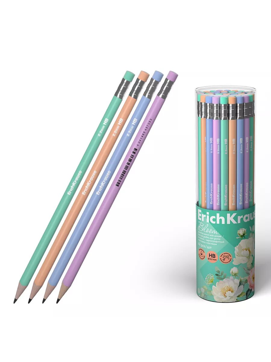 Чернографитный карандаш Pastel Bloom с ластиком, HB, 42 шт.
