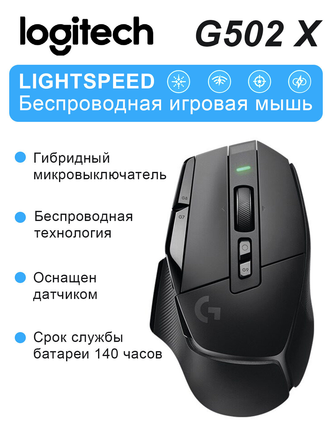 Мышь беспроводная Logitech G502 X Lightspeed (910-006185) Black