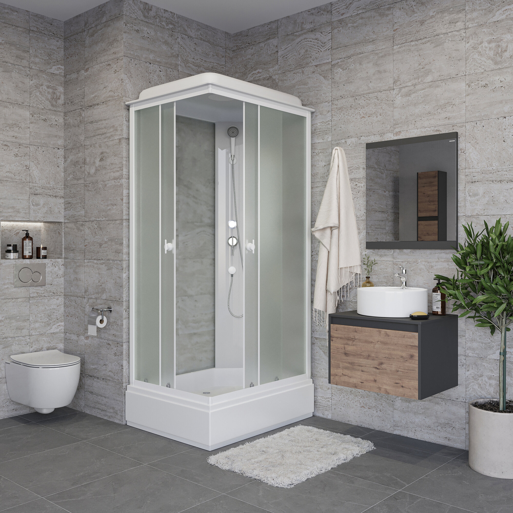 Душевая кабина Niagara угловая, 100/80 с акриловым поддоном и сдвижными дверьми.