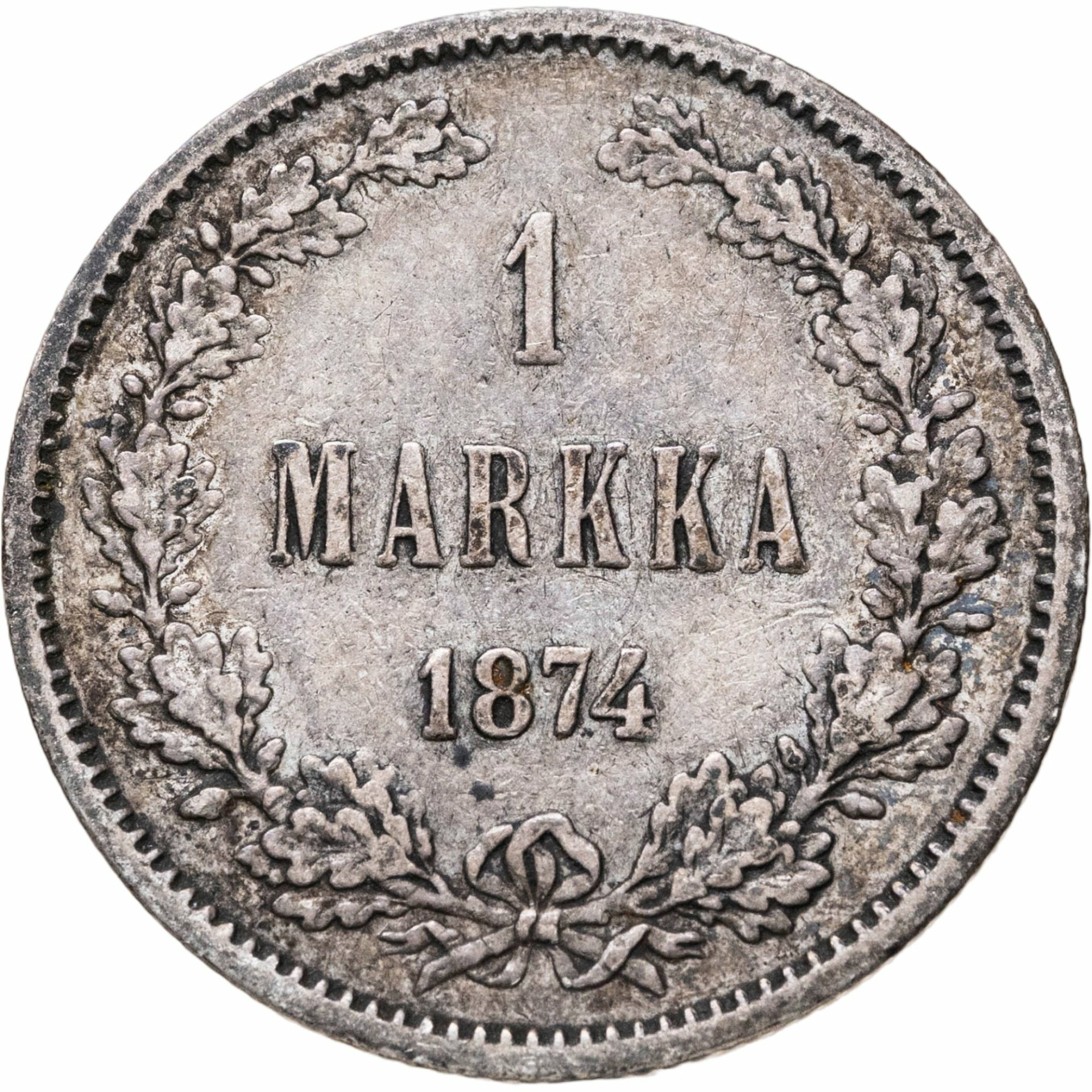 1 марка 1874 S Российская Финляндия, Серебро 868, в сохранности XF