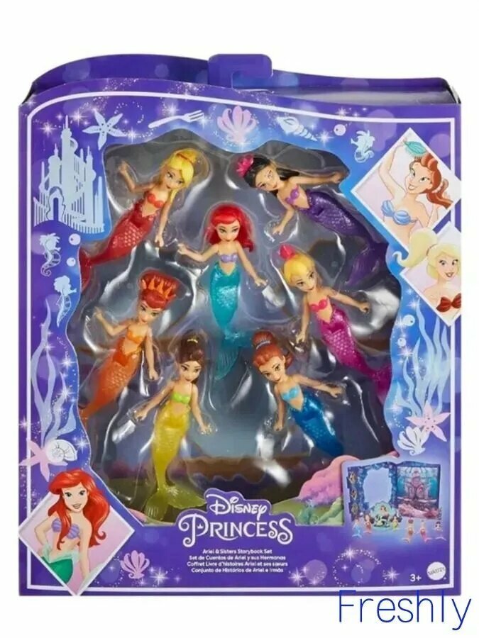 Набор кукол Disney Принцесса Ариэль и сёстры интерактивная игра с книгой, игрушка для ролевых игр (для девочек)