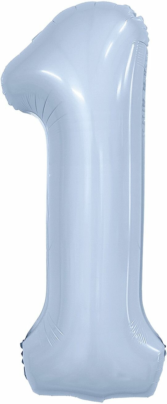 Шар воздушный Agura фольгированный 40", 102 см Цифра 1, Slim, небесный