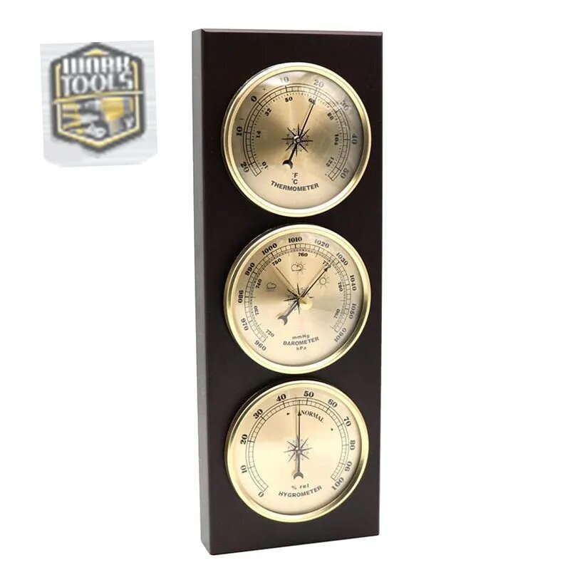 Настенный барометр с термометром и гигрометром, коричневый деревянный корпус