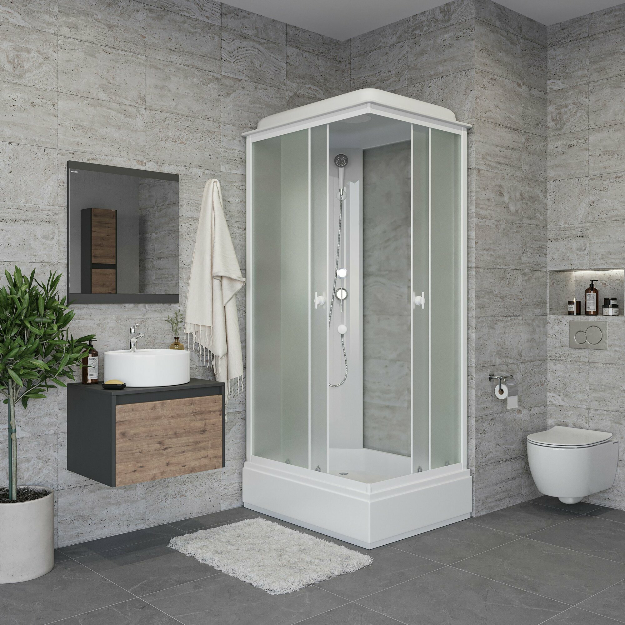 Душевая кабина угловая 120х8 с поддоном и сдвижными дверьми, белая