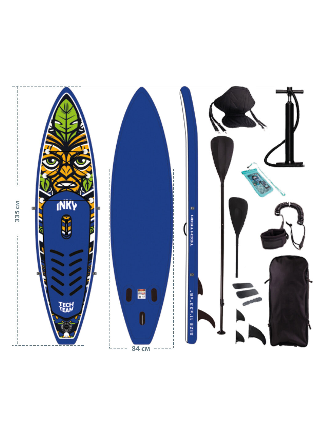 Сапборд Tech Team INKY (335x84x15 см) надувной двухслойный sup board (сиденье в комплекте), синий