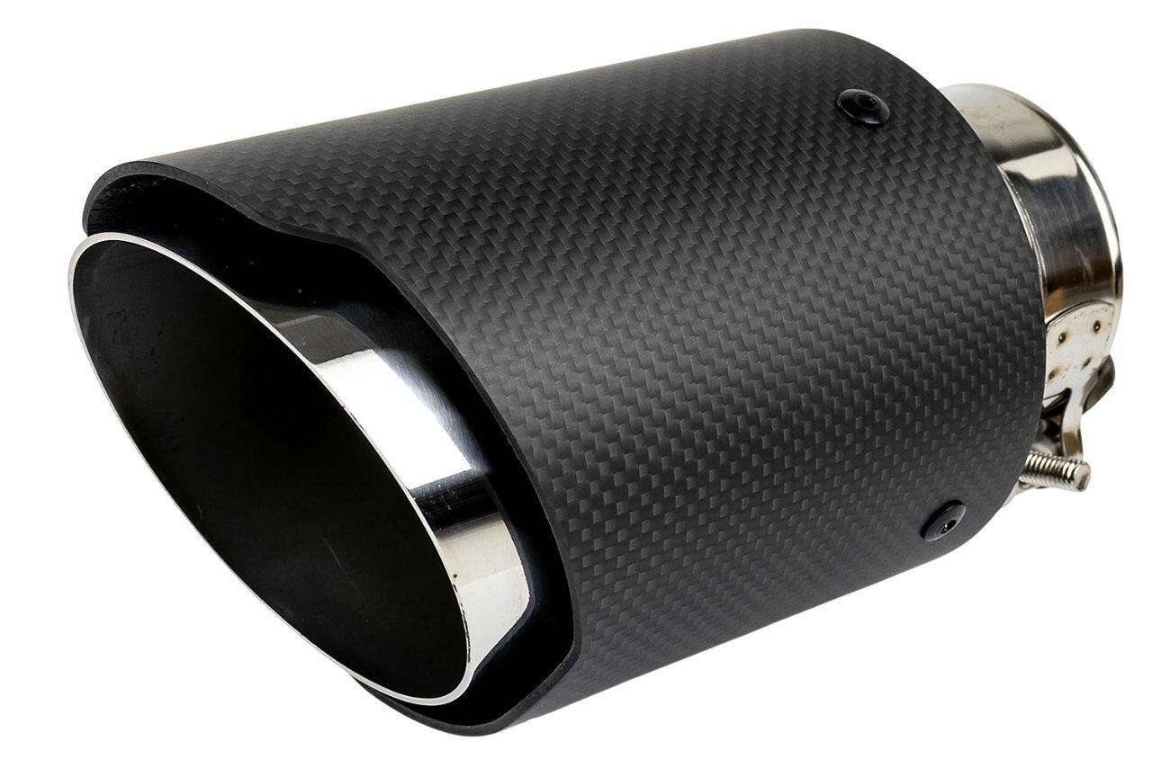 Круглая насадка глушителя из нержавеющей стали Sal-Man HJ-CBM003 d89мм со скосом и фигурной карбоновой накладкой