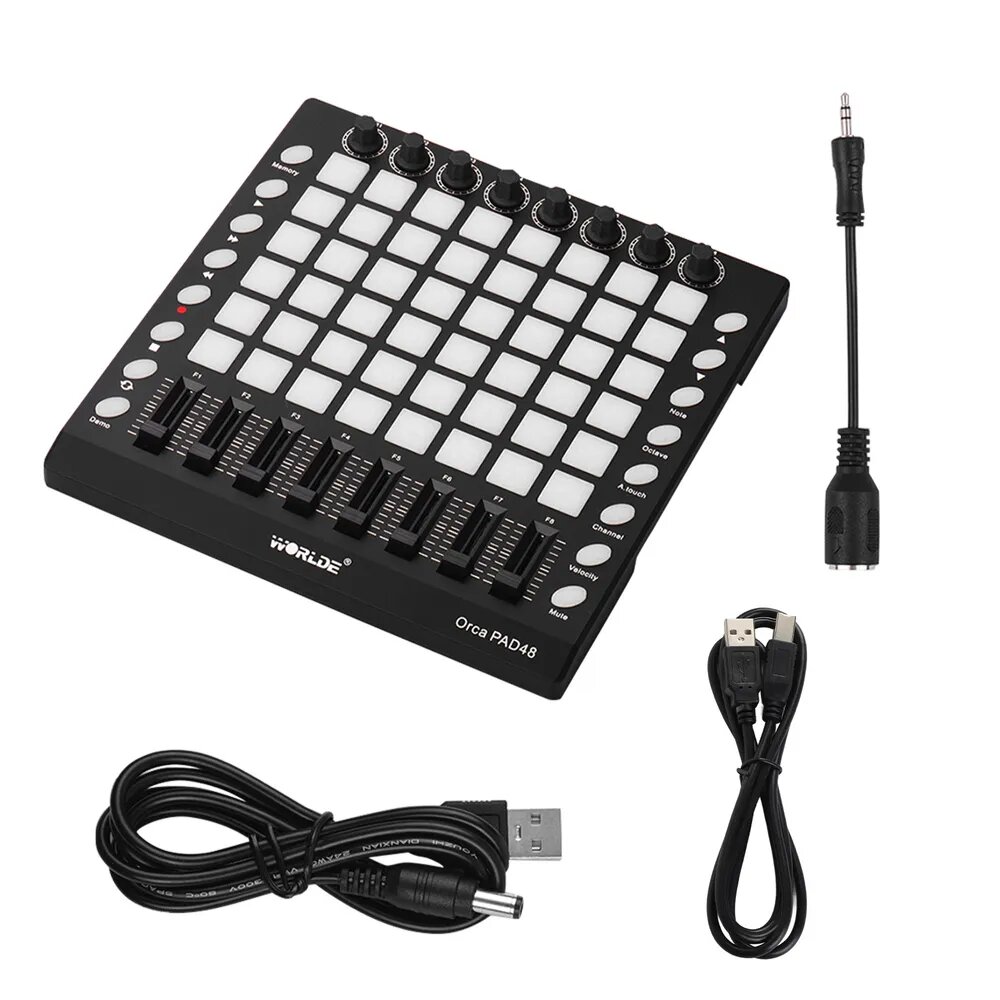 MIDI Drum Pad Контроллер Портативный USB с 48 RGB подсветкой пэдов 16 функциональных кнопок Кабель