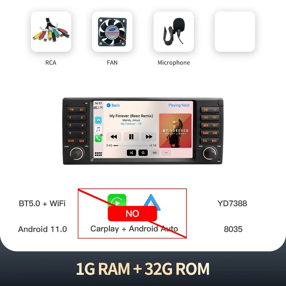Автомагнитола Kingchange Android 14 8 дюймов для BMW 5 E39 1995-2003, E53 X5, M5, 2 3326 1 32 Pro