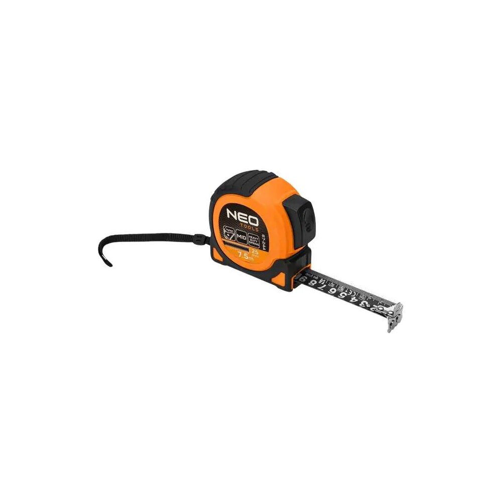 Стальная рулетка NEO TOOLS Super Black с корпусом, лентой с покрытием, автостопом и магнитным зацепом