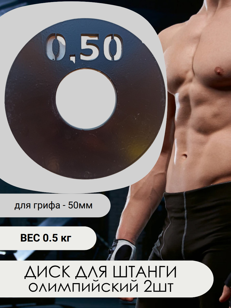 Блины для штанги, рекордные диски для штанги 0.5кг, доборные диски 50мм, 2шт