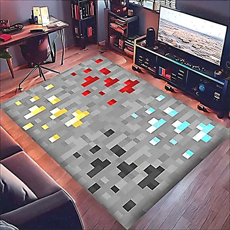Ковер дорожка Minecraft 150 см х 80 см, бархат, многоцветный, для гостиной, спальни, детской