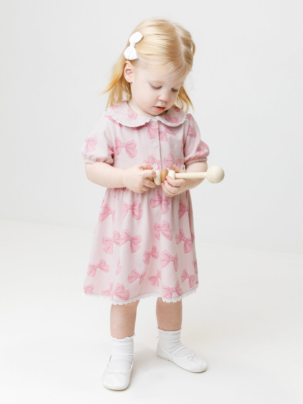 Платье для девочки с воротничком и короткими рукавами, комплект