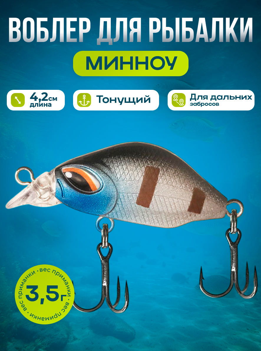 Воблер для рыбалки Фэт (Fat), тонущий, 4.2 см/3.5 г, сине-коричневая