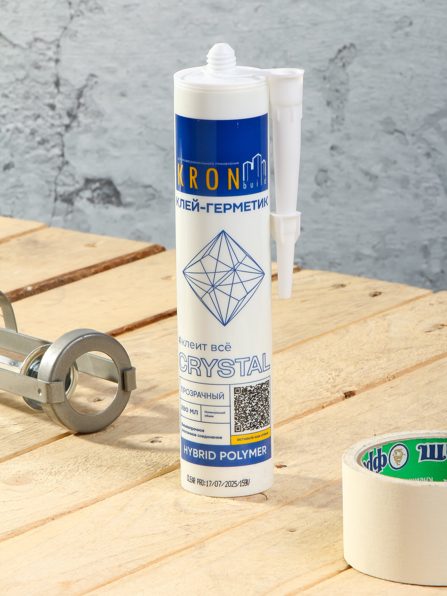 Клей-герметик Kronbuild Crystal MSC36 бесцветный 280 мл, универсальный полимерный состав для швов, прозрачный