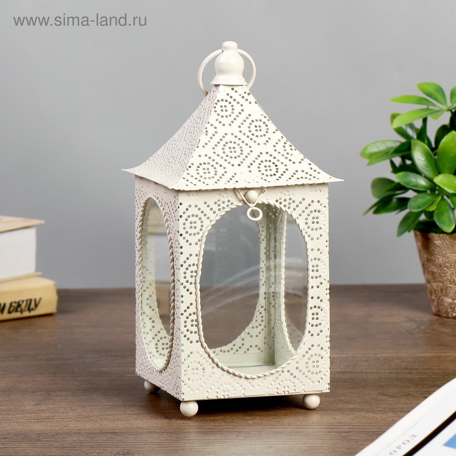 Подсвечник - фонарь на 1 свечу "Овальные окна", белый, 23.5x10.2x11.7 см