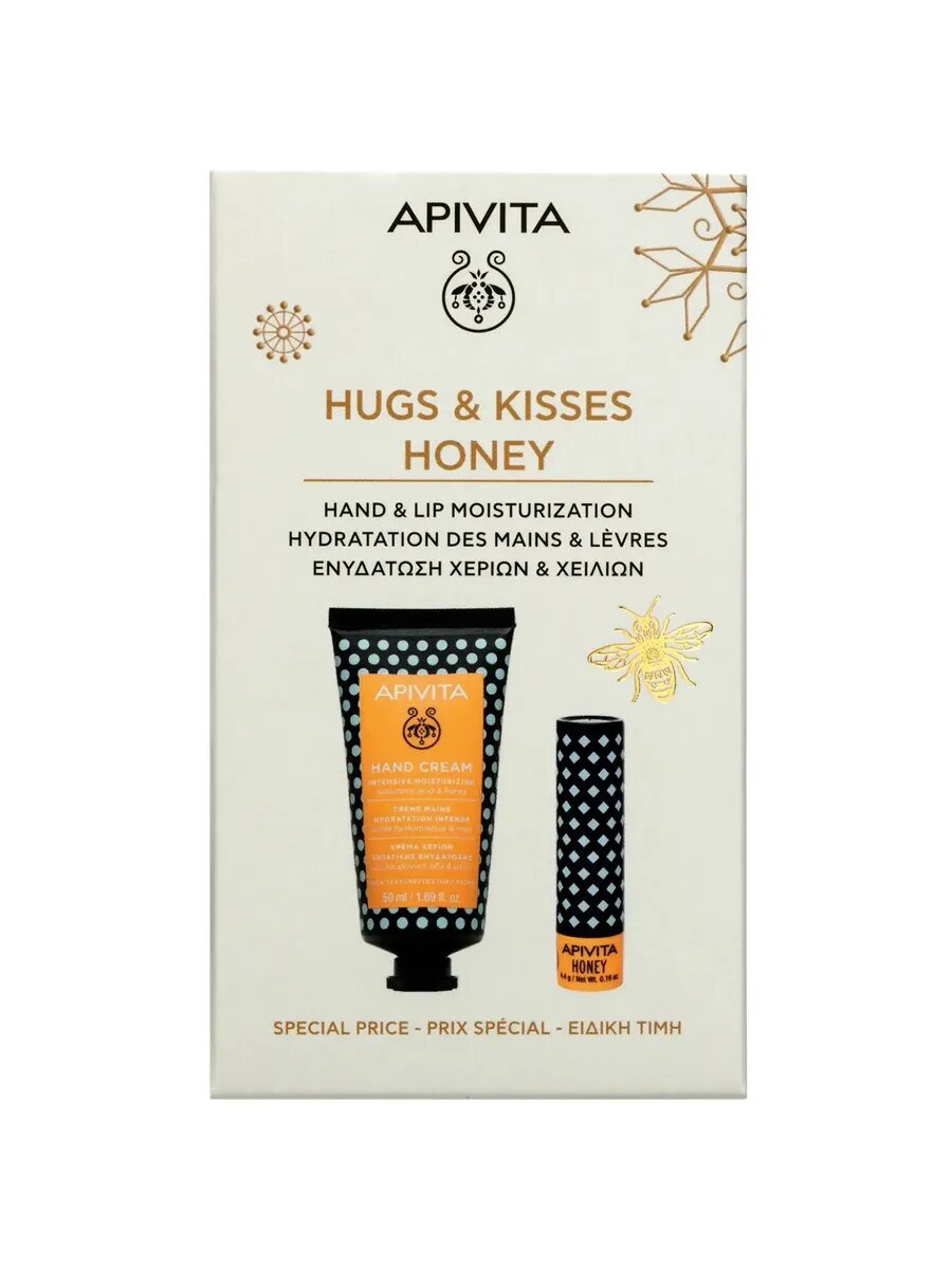 Набор Apivita Hugs & Kisses Honey: крем для рук + стик для губ