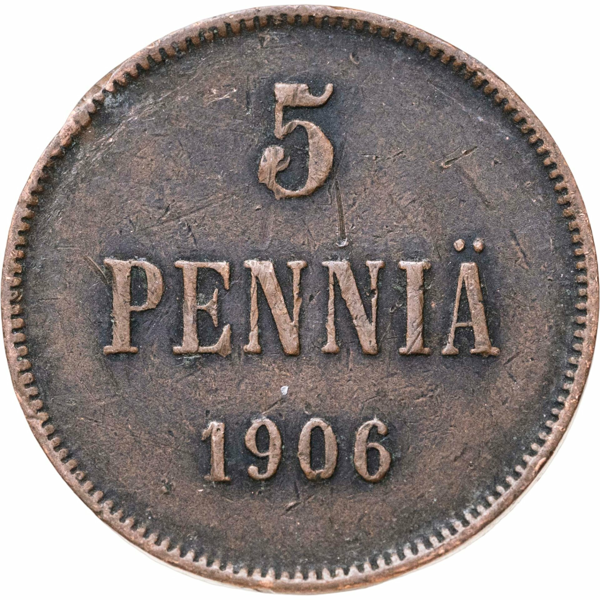 5 пенни pennia 1906 Российская Финляндия, Медь, в сохранности VF