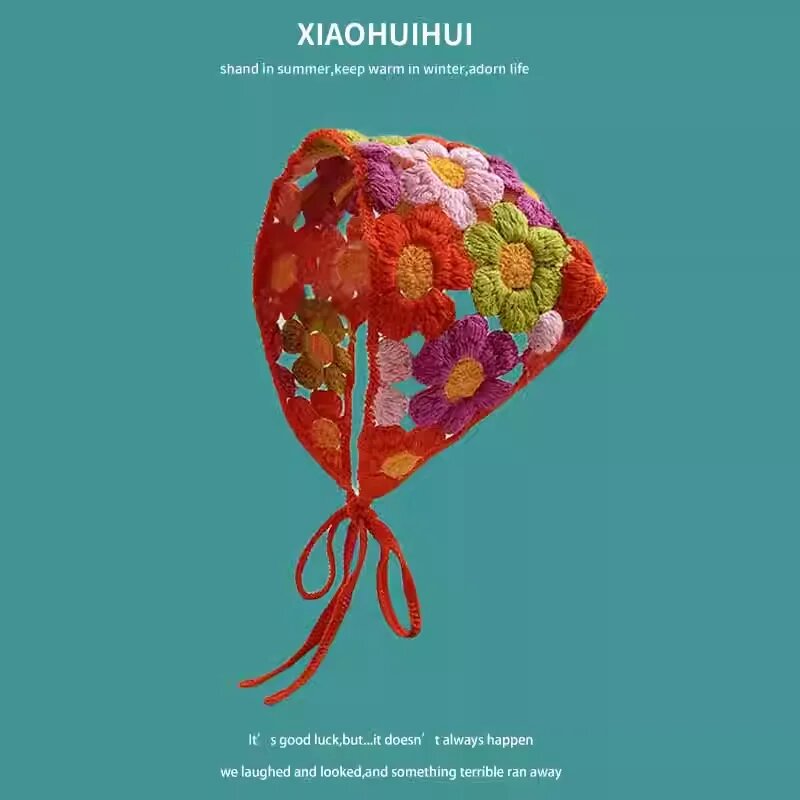 Вязаная шапочка с цветами, красный, Цвет: 9