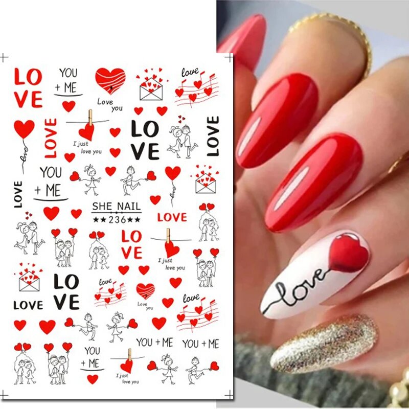 Наклейки для ногтей "Love", Красный, ASHE236
