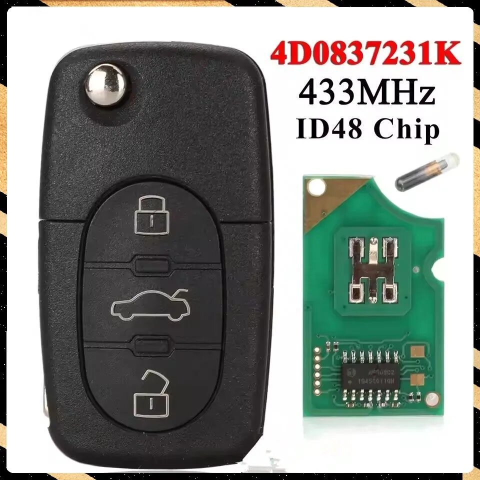 Ключ зажигания, арт. 4D0 837 231 K, 1 шт, 433MHz, ID48 chip
