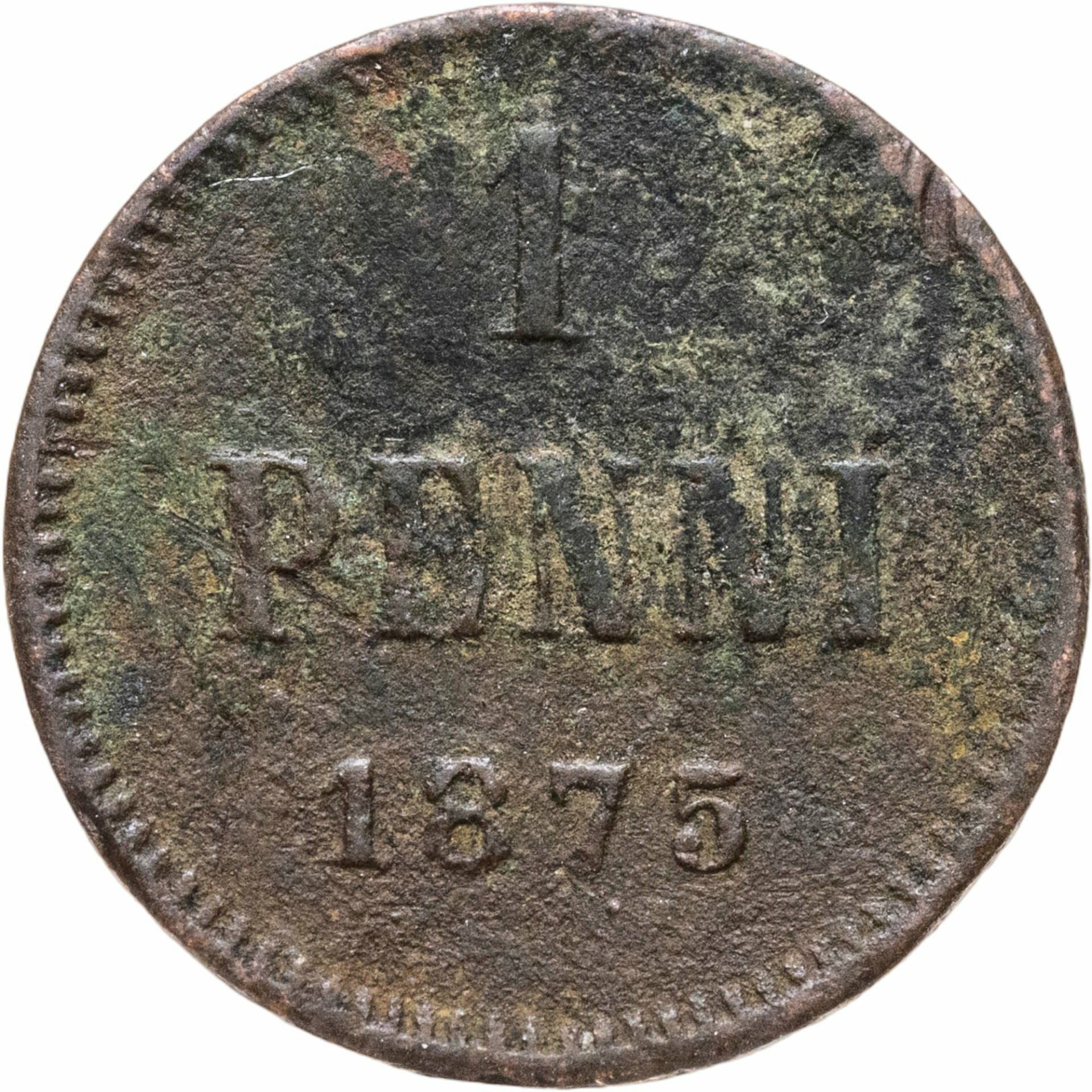 1 пенни penni 1875 Российская Финляндия, Медь, в сохранности VG-F