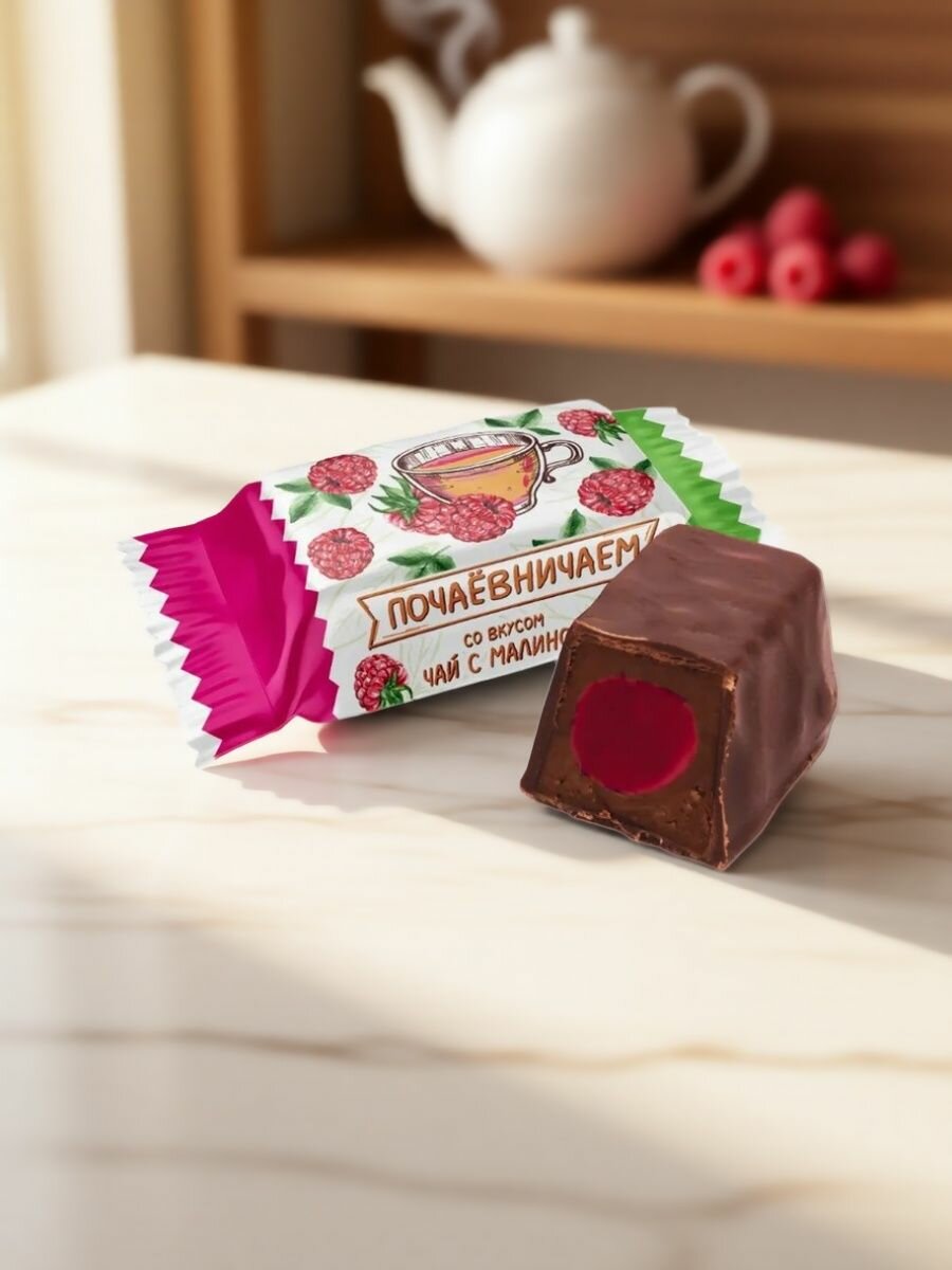 Конфеты шоколадные Почаевничаем со вкусом чай с малиной 1 кг
