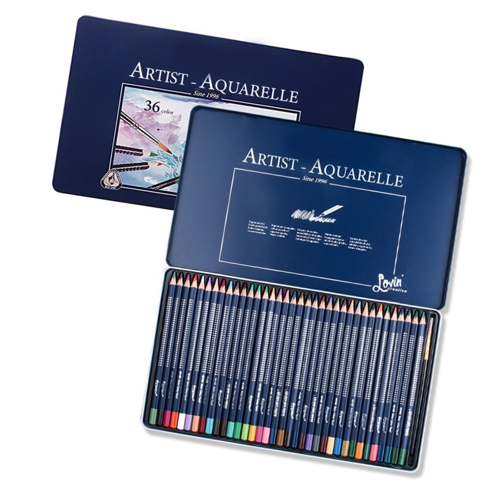 Цветные Карандаши в Металлической Коробке Набор Деревянных Цветных Карандашей Предварительно Заточенный Акварельный карандаш с Кисточкой для Раскрашивания Книги