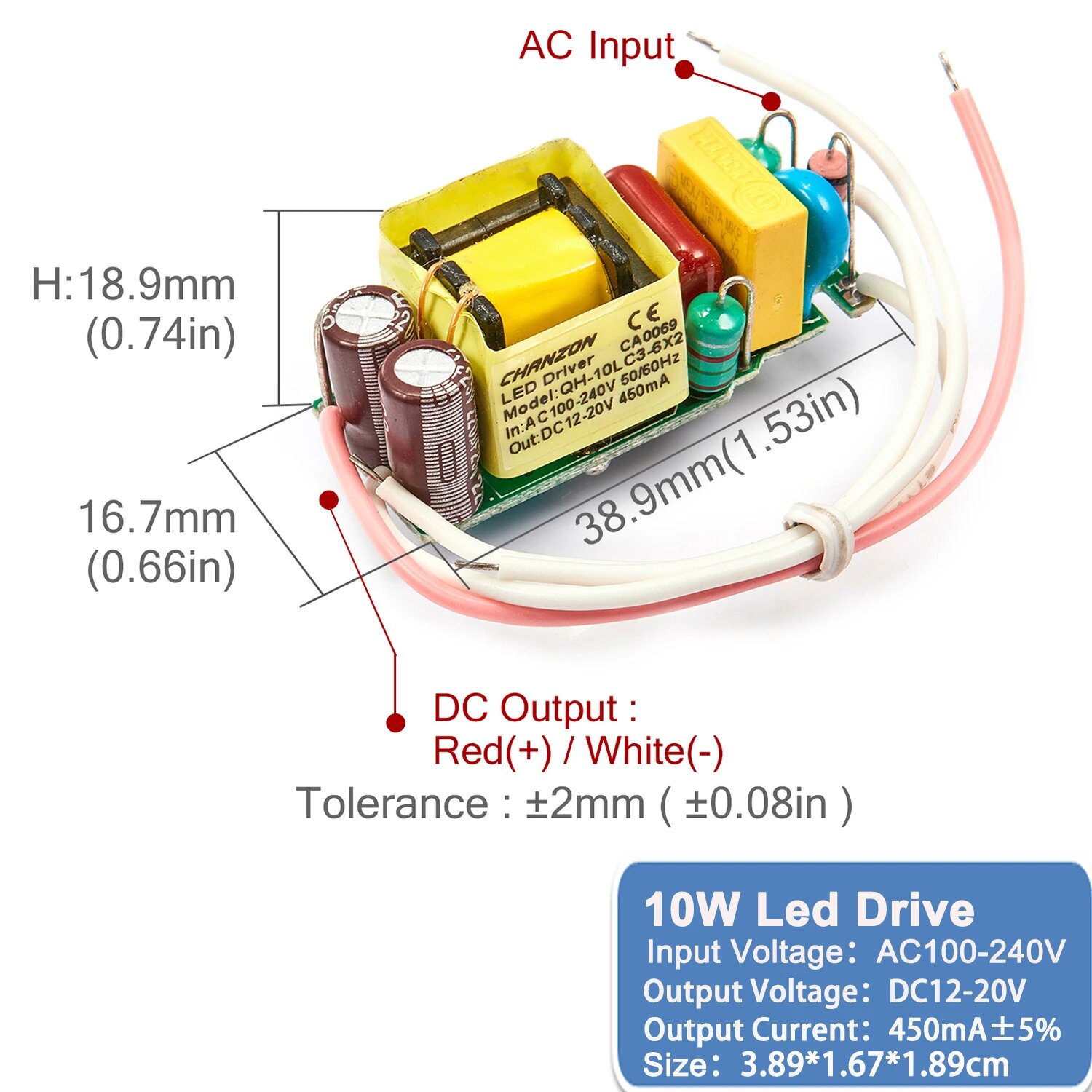 LED драйвер CHANZON 10W, DC12-20V, 450mA