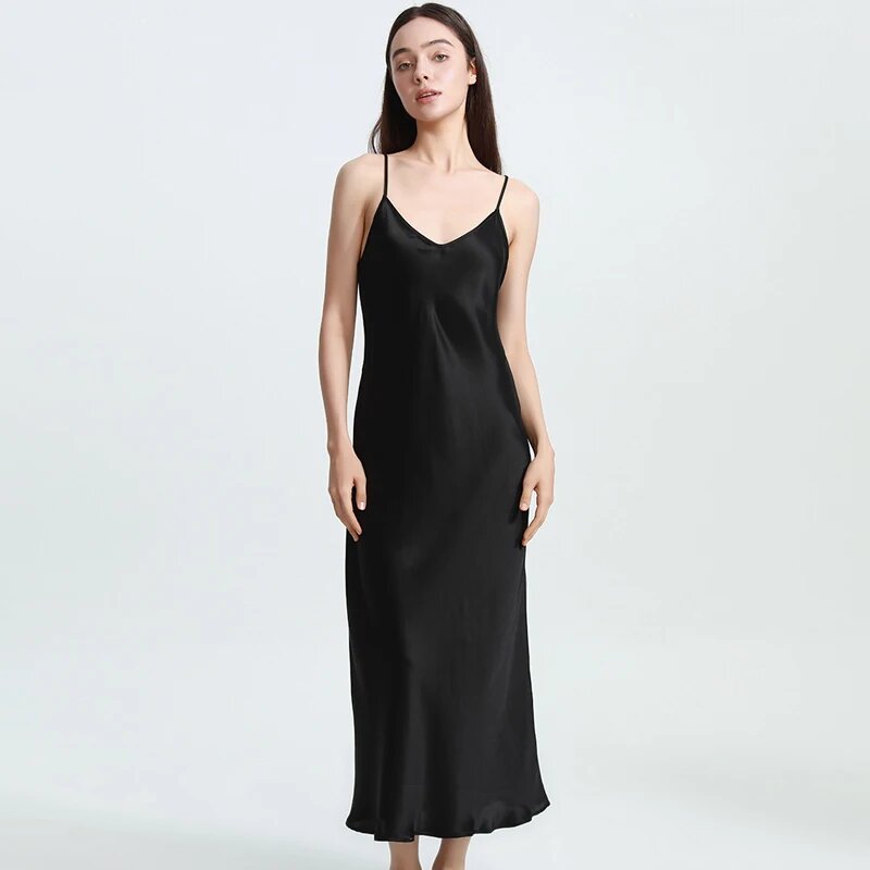 Женская ночная рубашка из шелка 19MM Черный, XL, черный