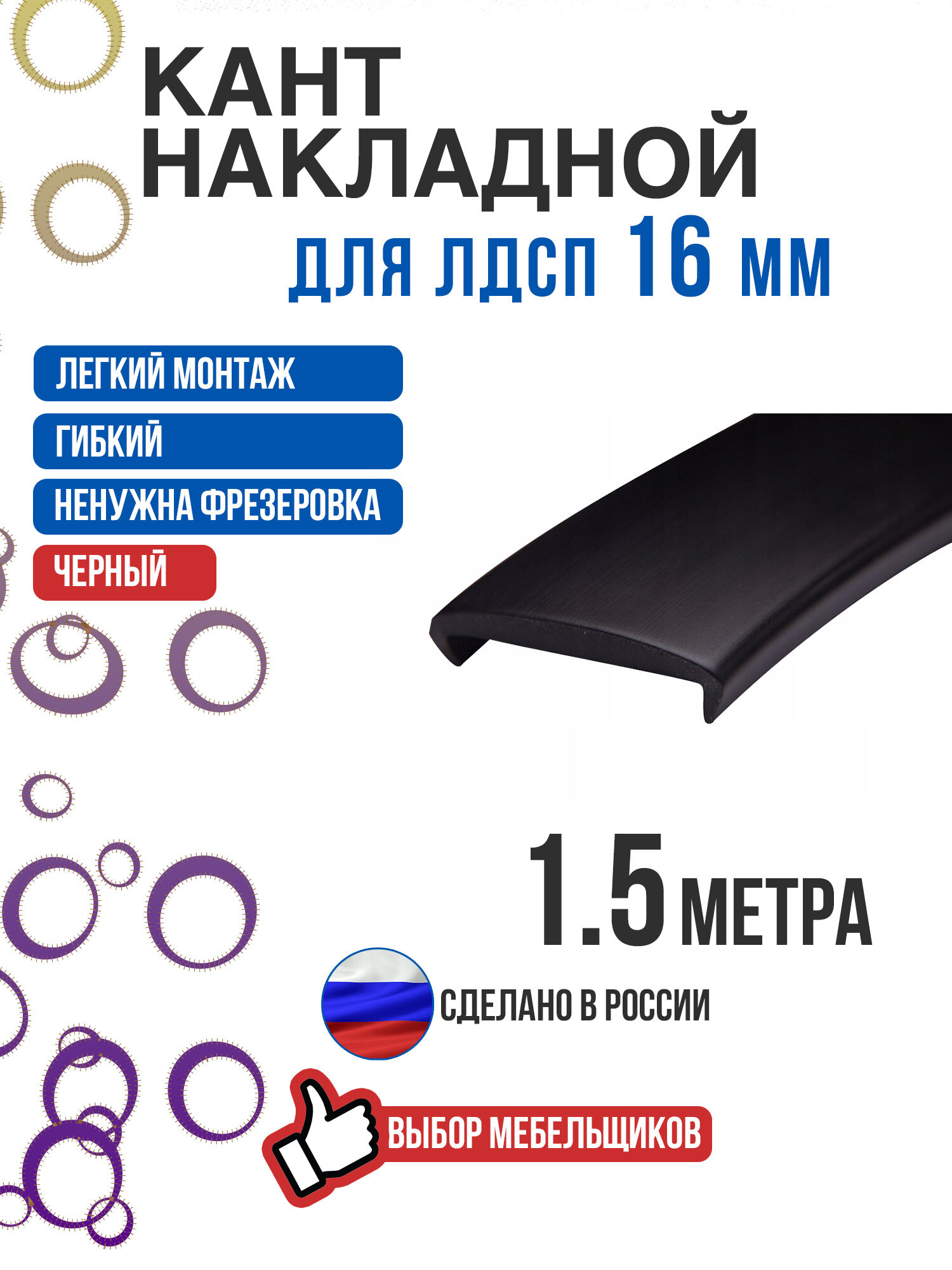 Кант накладной черный 1,5 метра