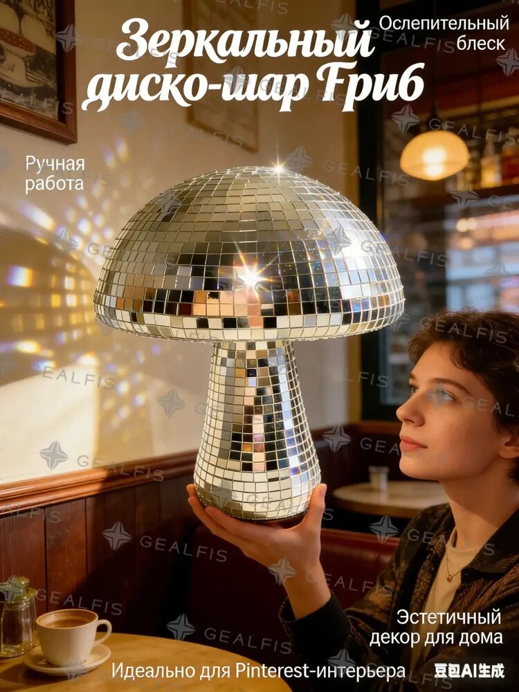 Зеркальный диско-гриб для прихожей, настольное интерьерное украшение, диско-шар для создания первого впечатления.