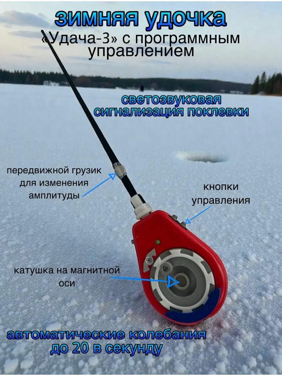 Удочка Megatex "Удача-3", зимняя, для блеснения, компактная, с программным управлением