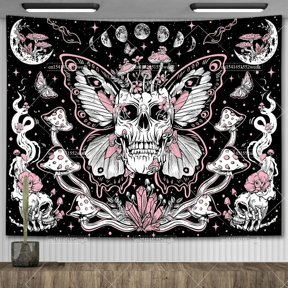 Готический гобелен FFO Skull Floral Черный, 230x180cm, BGT5363