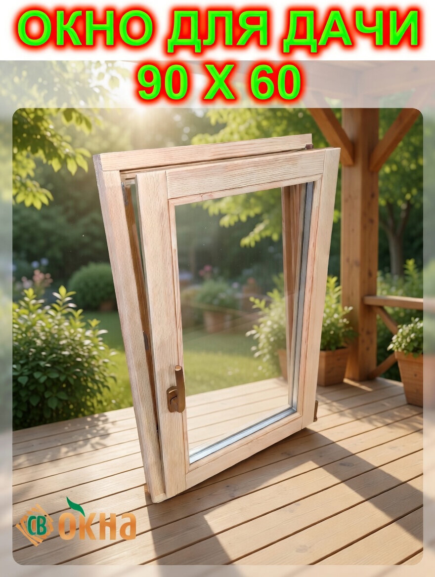 Деревянное окно из сосны 900х600 мм. Окно для дачи 90х60 стеклопакет.