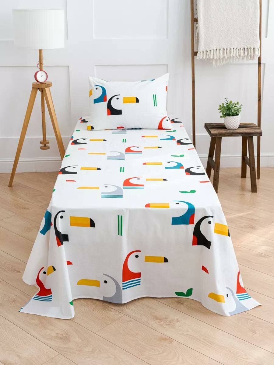 YERRNA Простыня 150х260 см, классическая, аналог икеа, 100% хлопок, перкаль, туканы