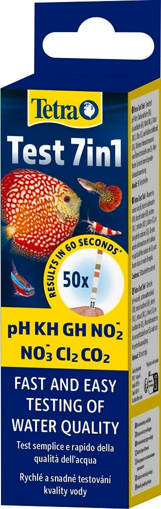 Тест Tetra 7 in1 pH/GH/kH/NO2/NO3/CL2/CO2 полоски для пресной воды 50шт