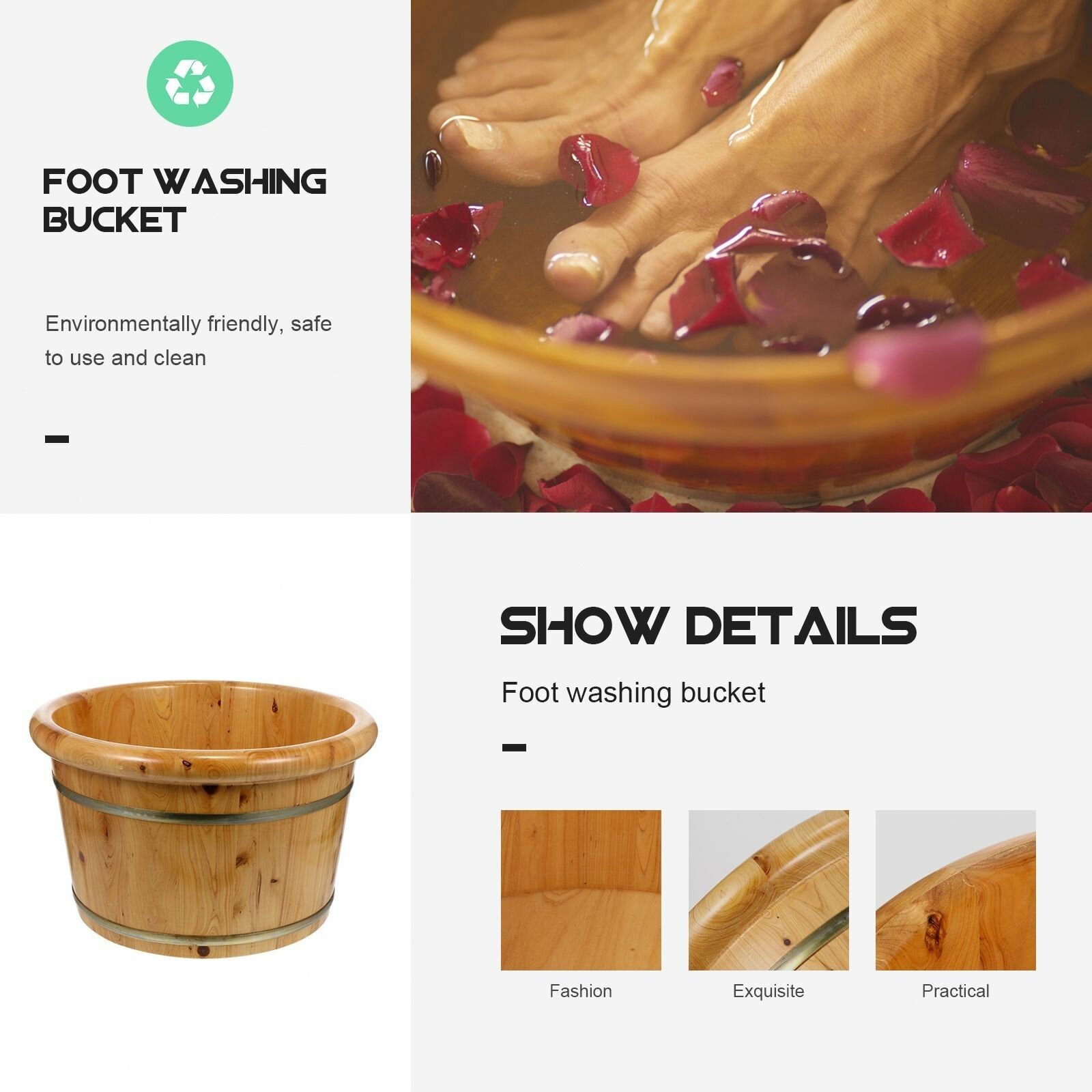 Жёлтая кедровая ванночка для педикюра с деревянной черпачкой, бытовая для мытья ног