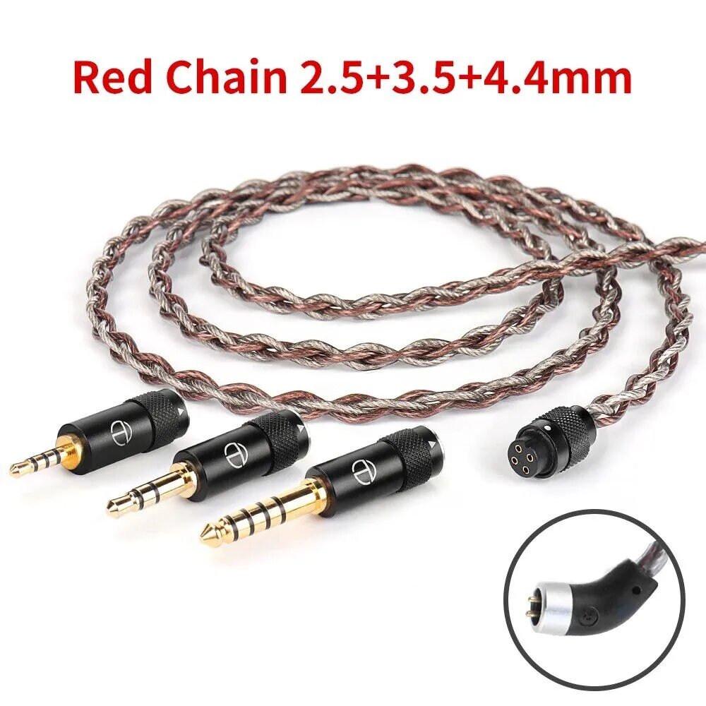 Кабель для наушников TRN RedChain QDC/S/C Pin, посеребренная медь Линейка наушников OFC Upgrade со сменными разъемами 2.5/3.5/4.4 мм, Провод гарнитуры для наушников KZ ZSN PRO Castor TANGZU WANER SG
